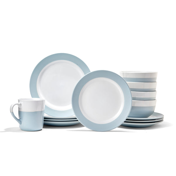 SERENE LT BLUE 16 PC DINNERWARE SET: DP 10" SP 9", BOWL 6.5", MUG 26oz ...