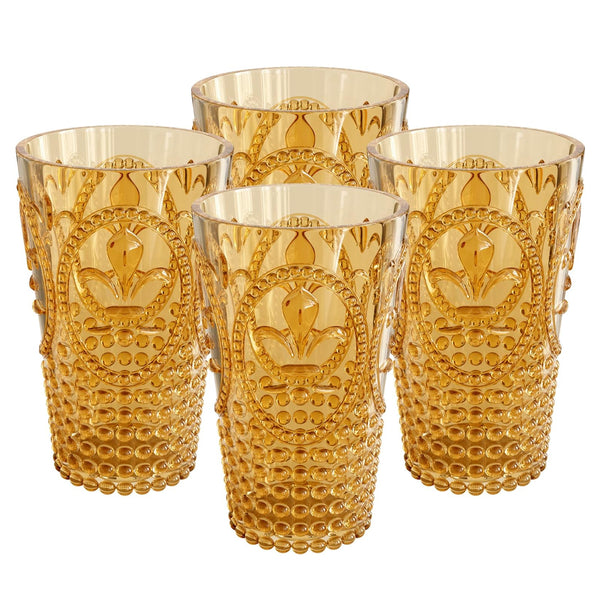 Amber Fleur De Lis Drink Tumblers (Set of 4) - 25.3 oz - Jay Companies